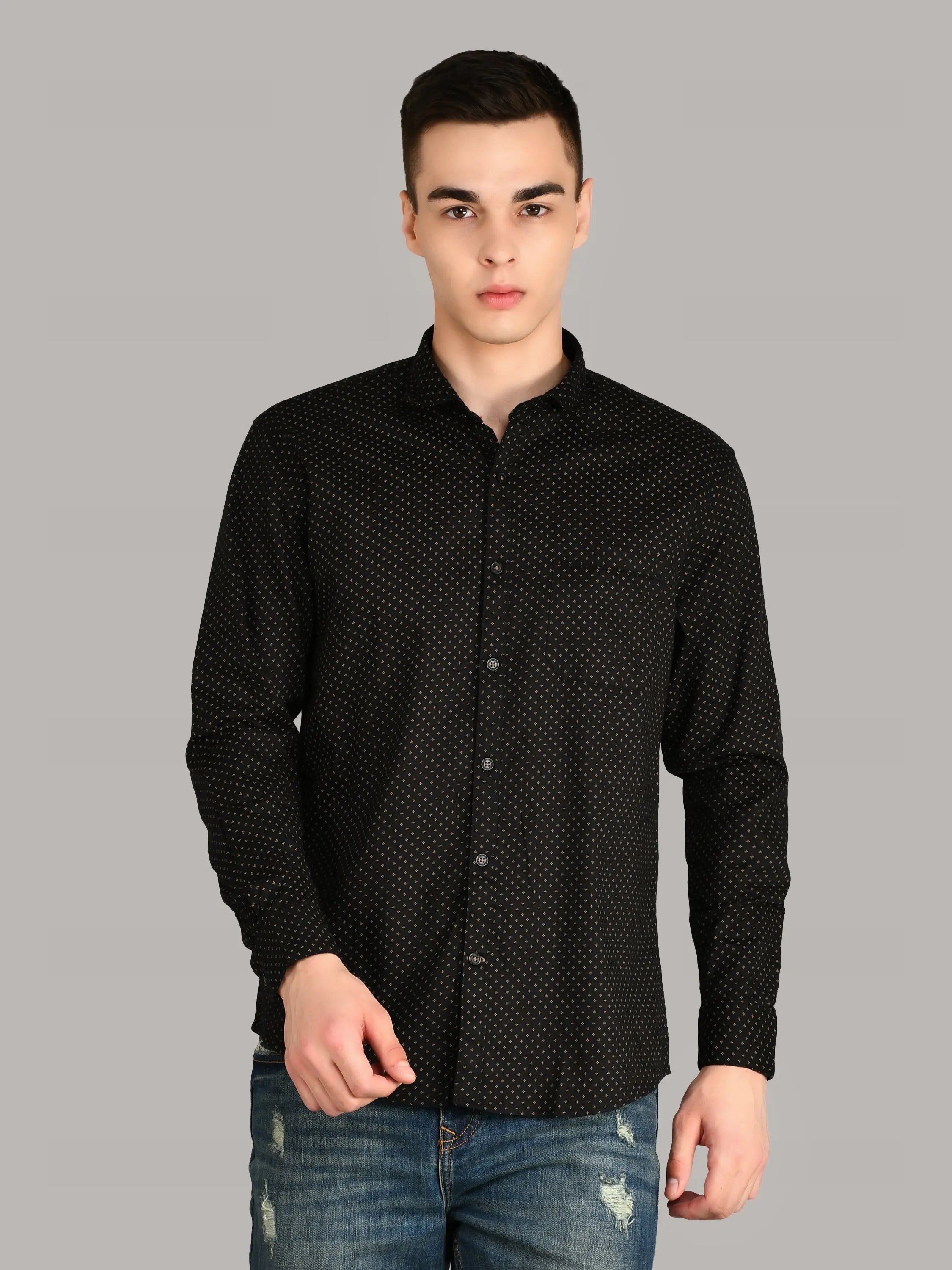 Mens Black Printed Regular Fit Shirt – Tim Paris